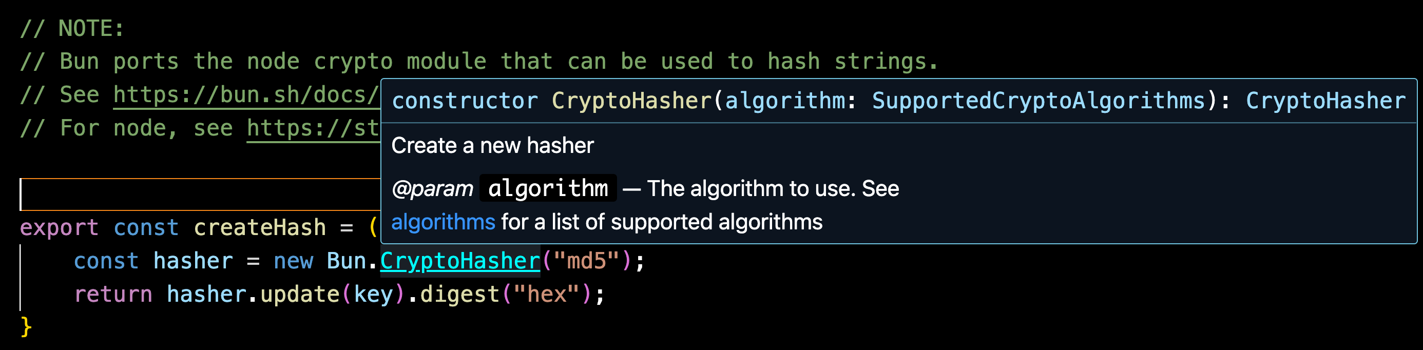 Bun.CryptoHasher has no types (in vscode) · Issue #4721 · oven-sh/bun · GitHub