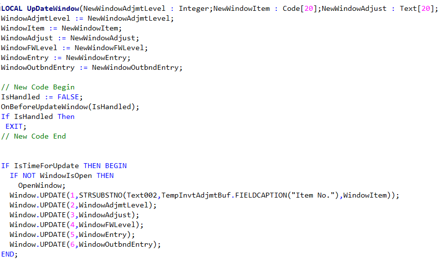 [Event Request] Codeunit 5895"Inventory Adjustment" - OnBeforeOpenWindow & OnBeforeUpdateWindow ...