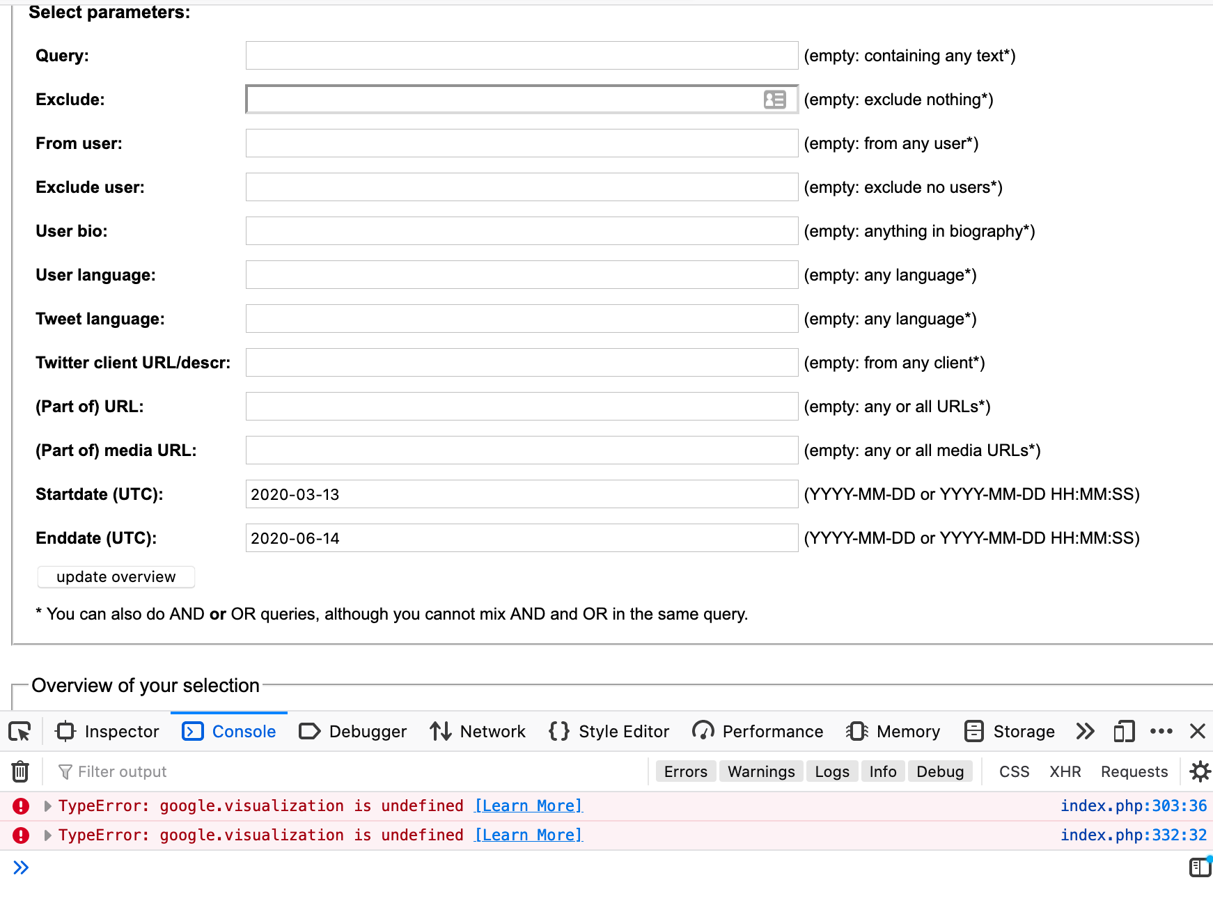 Google chart not displayed · Issue #401 · digitalmethodsinitiative/dmi-tcat · GitHub