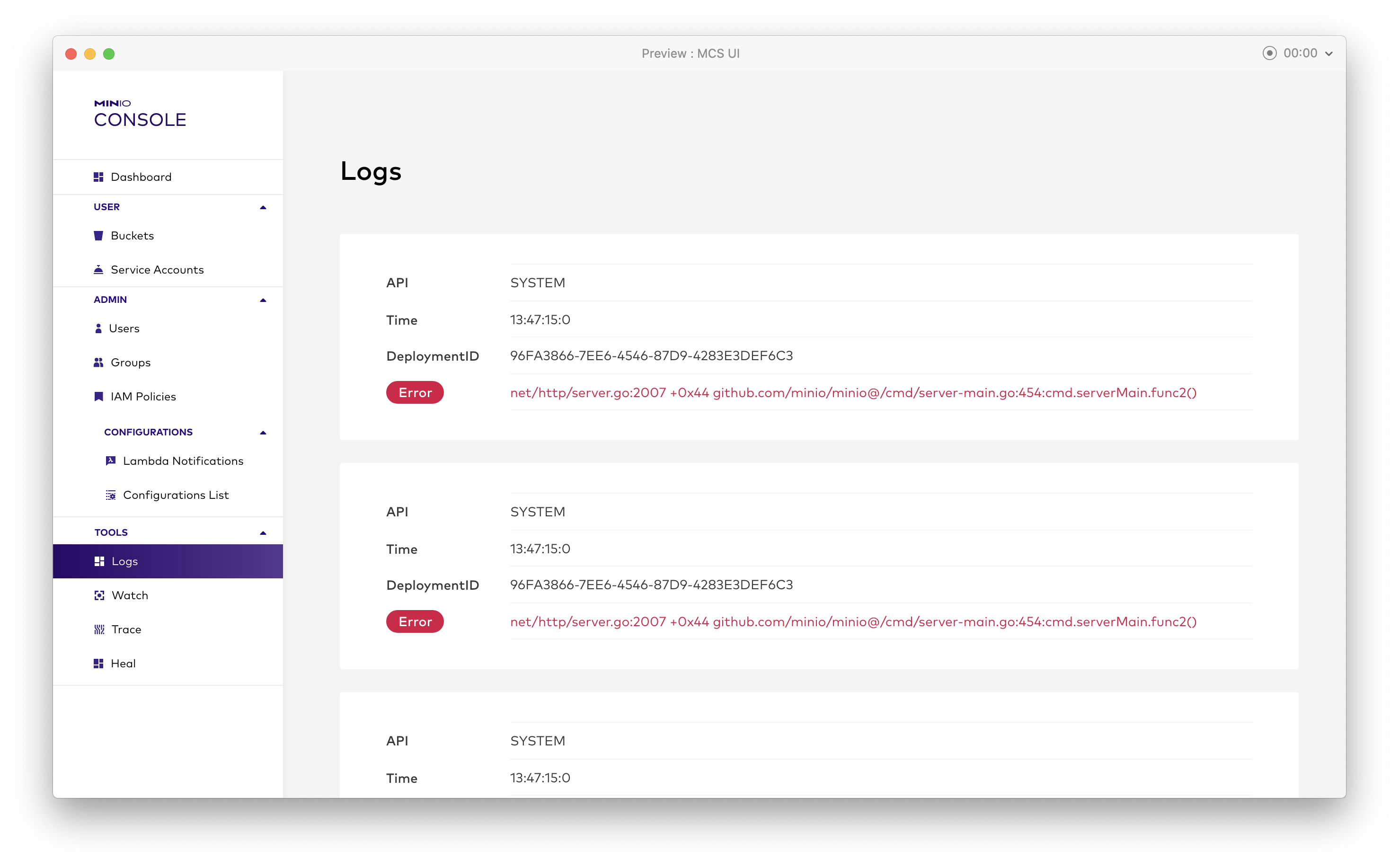 Log screen potential layout · Issue #173 · minio/console · GitHub