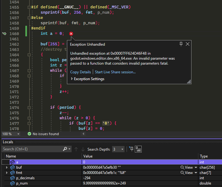 Editor Crashes On Stringnum Right After A Vcrt Snprintf Call · Issue 67207 · Godotengine 2390