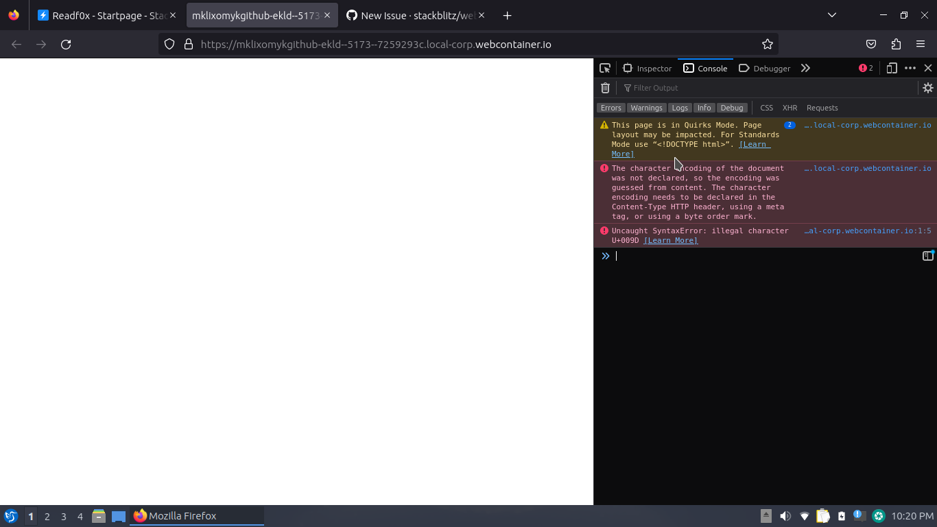 New Tab opens in quirks mode · Issue #1180 · stackblitz/webcontainer-core · GitHub