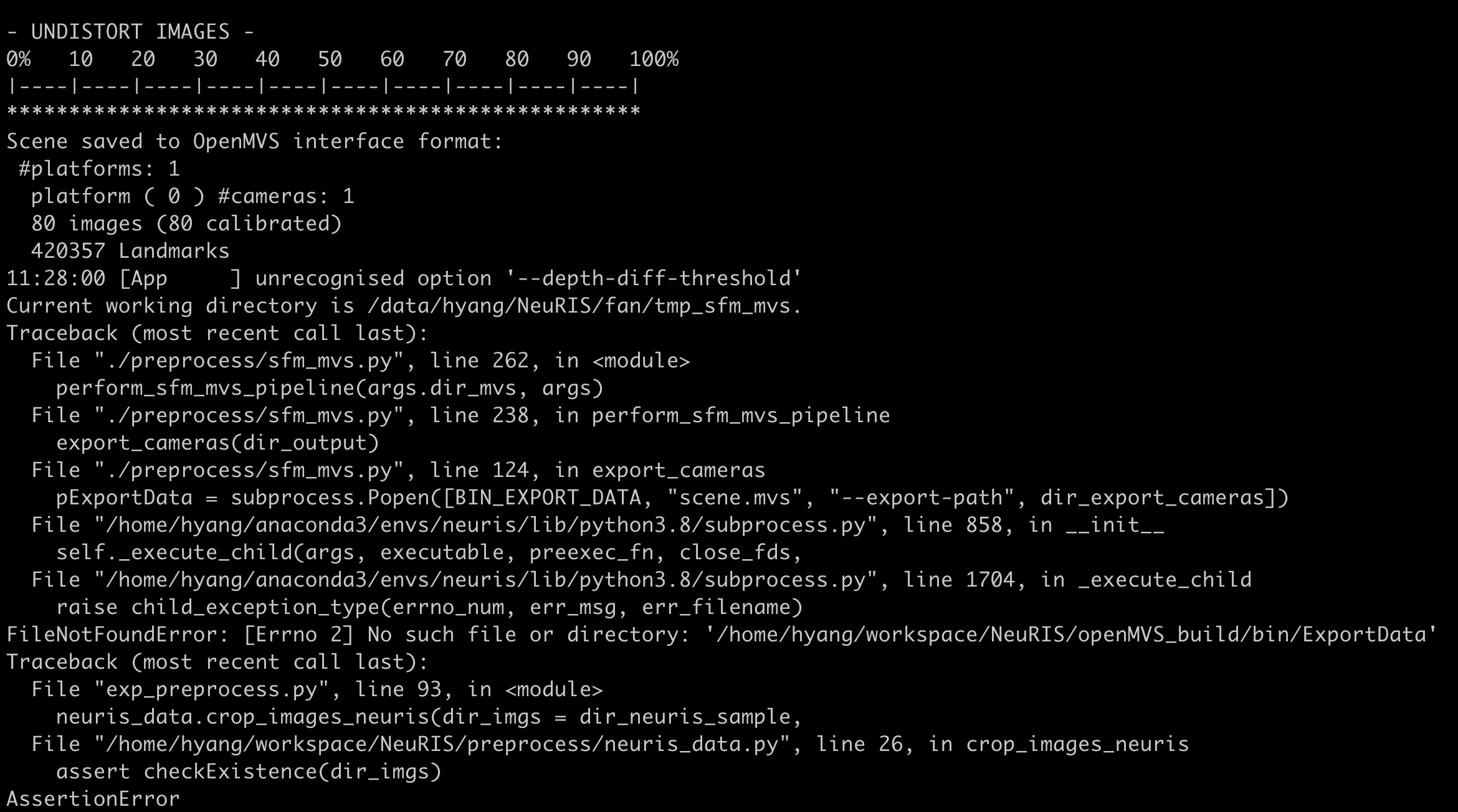 Problem about making private data: No such file or directory: 'NeuRIS/openMVS_build/bin ...