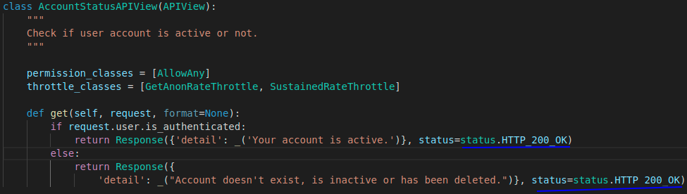 `AccountStatusAPIView` status code inconsistency · Issue #401 ...