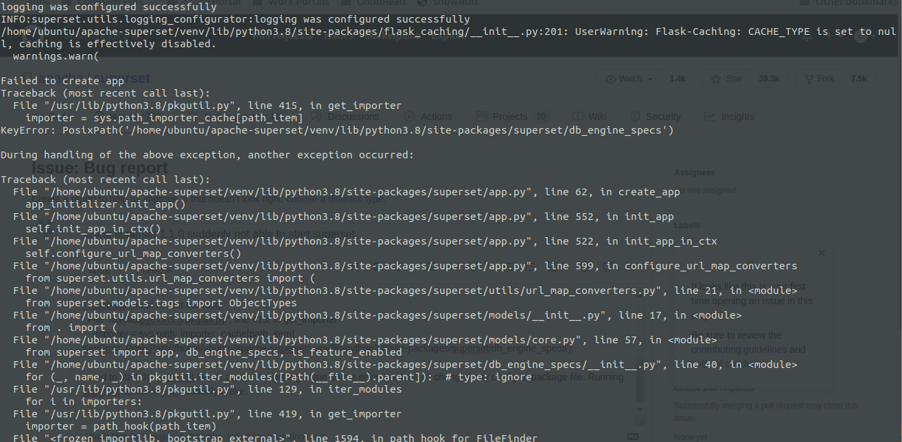 using superset 1.1.0 suddenly not able to start superset · Issue #15524 · apache/superset · GitHub