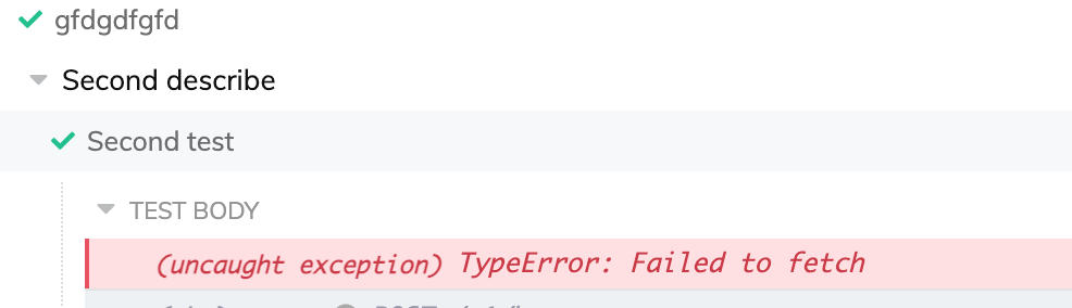 Cypress does not fail test on (uncaught exception) TypeError: Failed to ...
