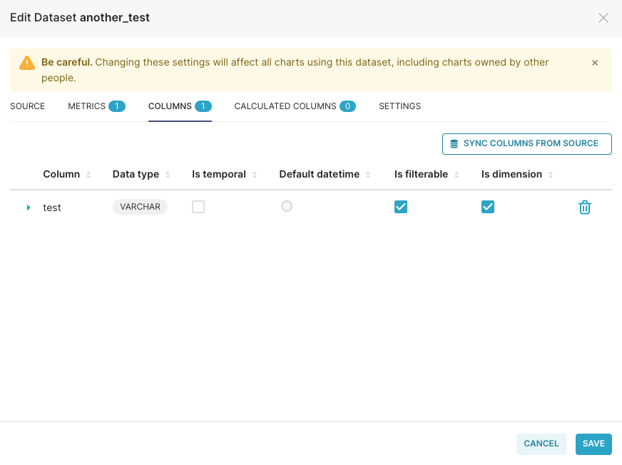 `/api/v1/dataset/{pk}/refresh` overrides `columns.filterable` and `columns.groupby` to `true ...
