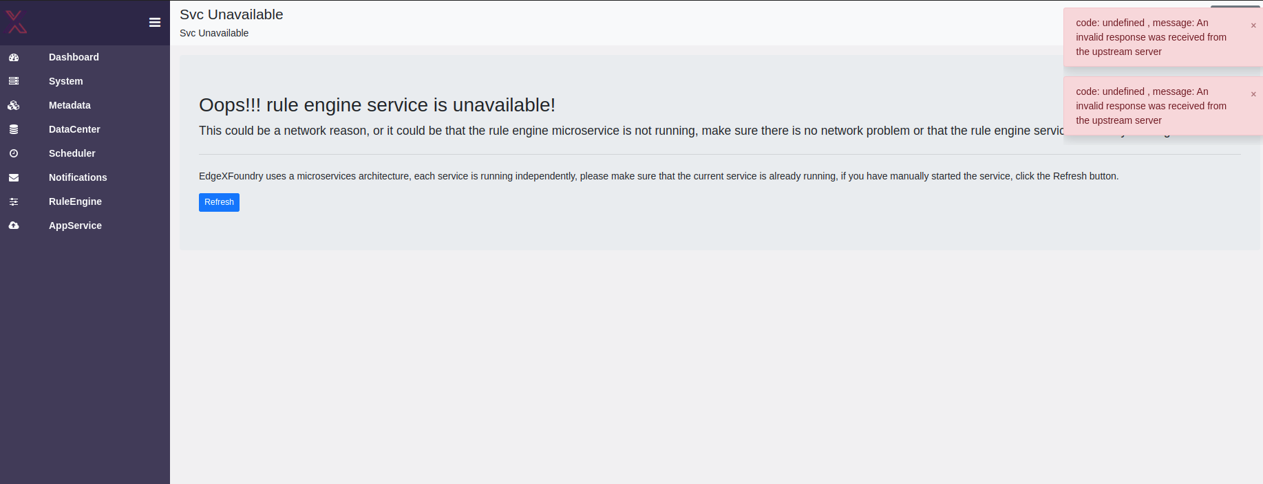 Errors In Ui When Support Notifications Support Scheduler Rule Engine And Sys Mgmt Agent Are