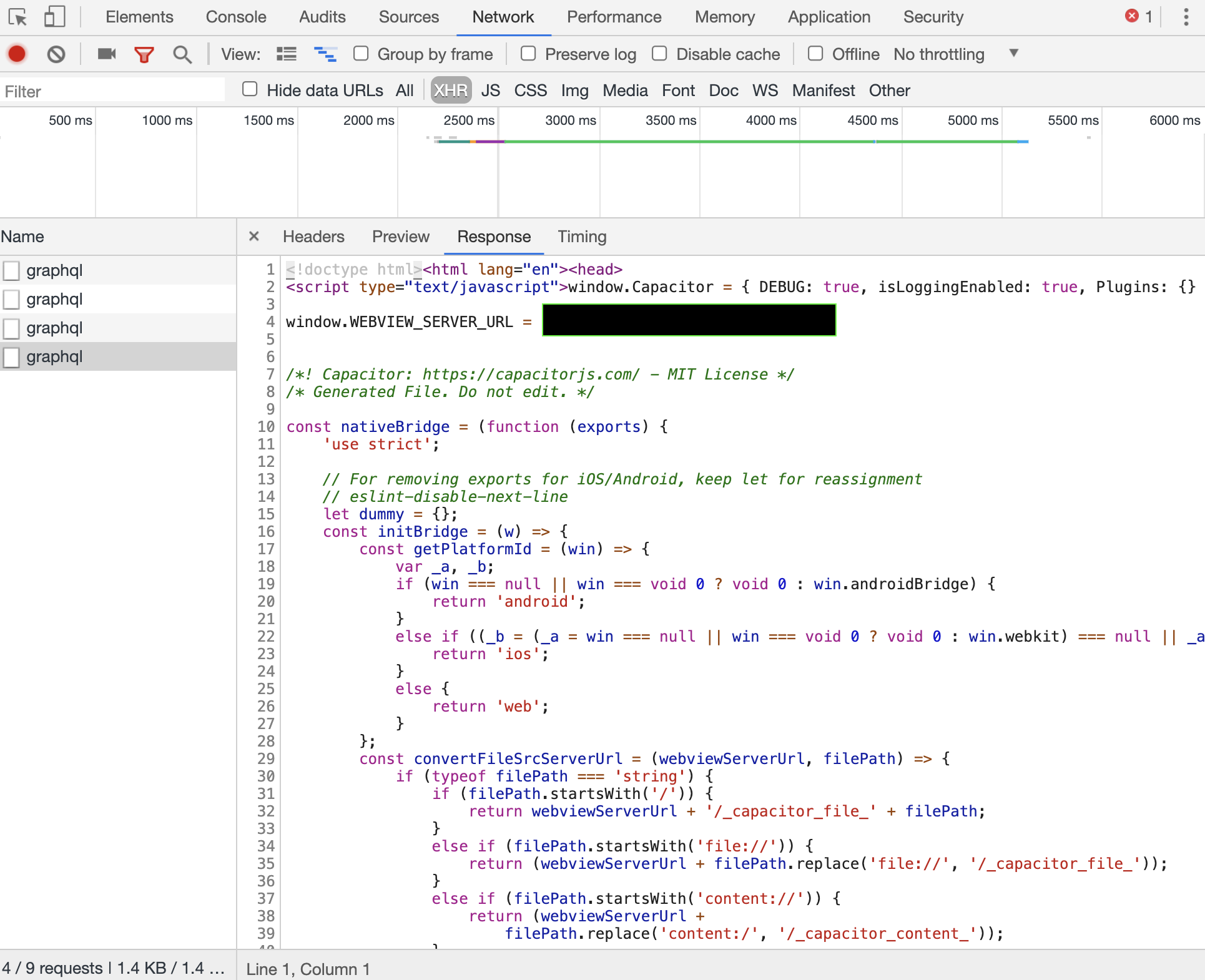 bug: Request to Graphql API but show response with capacitor code ...