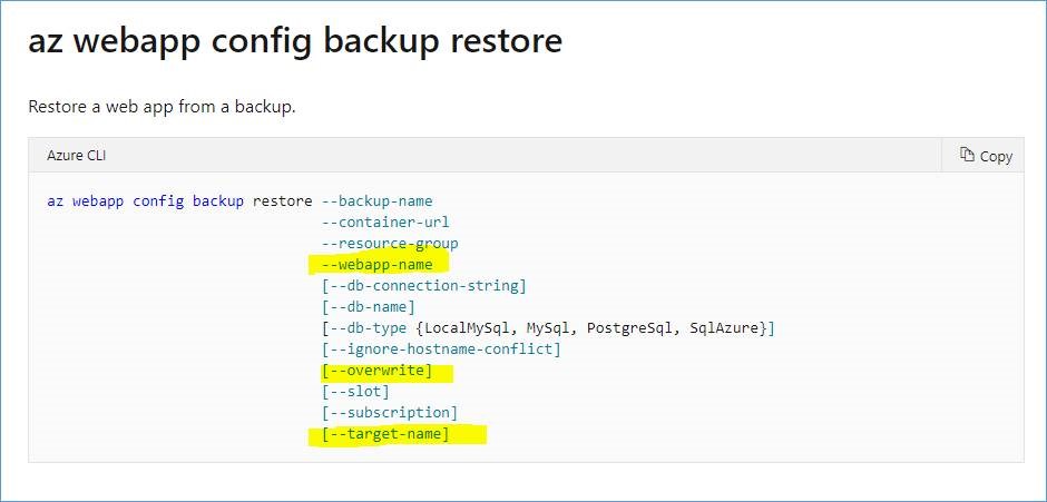 Webapp Ms Document Link For Restoring Web App With Azure Cli · Issue 