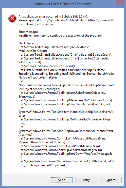 Windows Forms Thread Exception Open Subtitle To Append · Issue 2594 · Subtitleedit