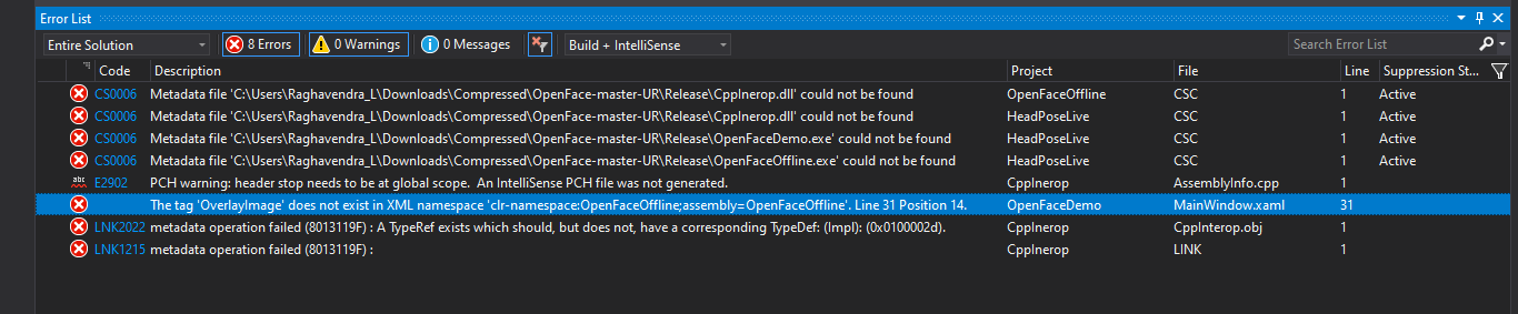 problem with source code in visual studio. · Issue #659 · TadasBaltrusaitis/OpenFace · GitHub