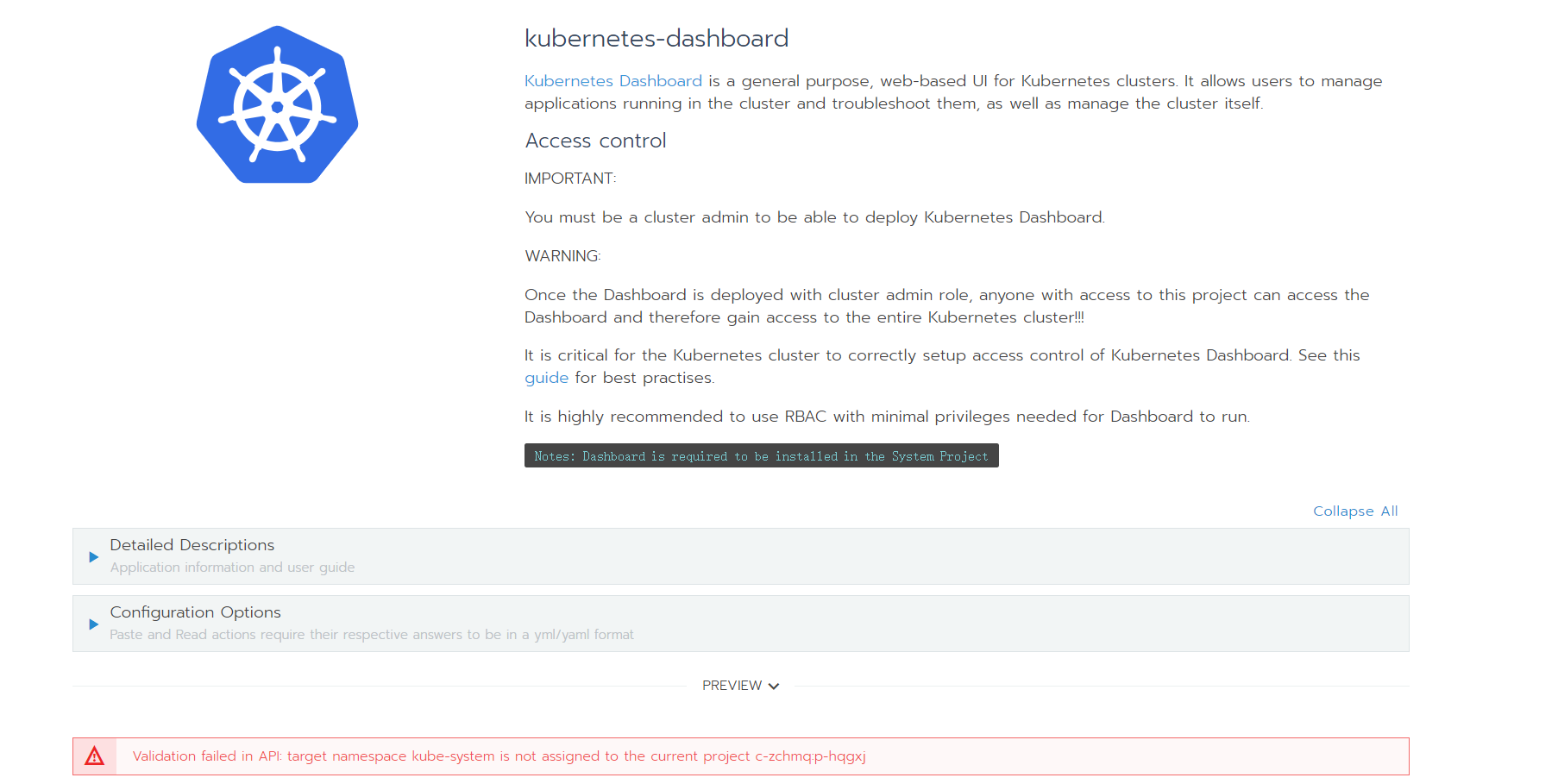 Validation Failed In Api Target Namespace Kube System Is Not Assigned To The Current Project