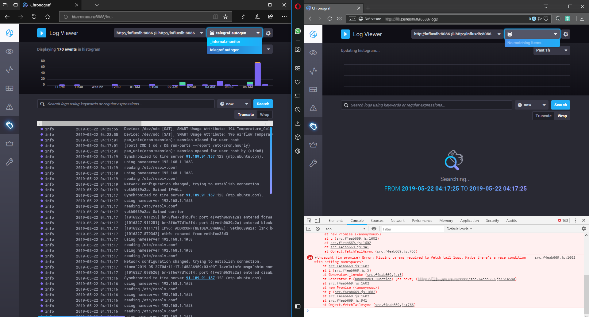 Sometimes syslog database selector is empty in Opera · Issue #5189 · influxdata/chronograf · GitHub