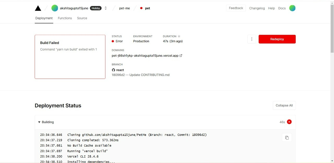 Host via Vercel · Issue #150 · akshitagupta15june/PetMe · GitHub