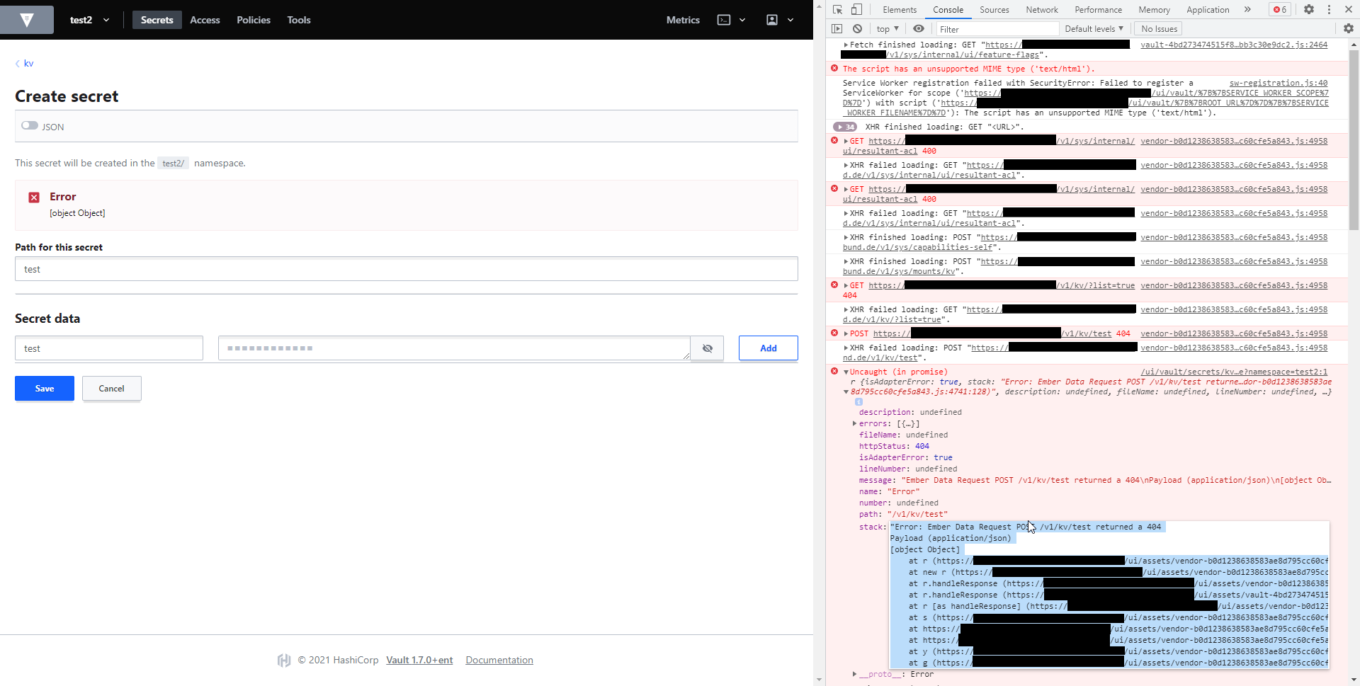 Webui Error Object Object When Trying To Create Kv Secret Immediately After Creating 