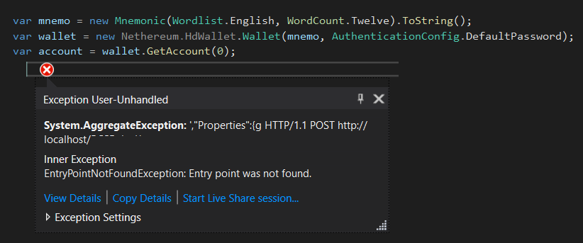 EntryPointNotFoundException When Creating Account · Issue #711 · Nethereum/Nethereum · GitHub