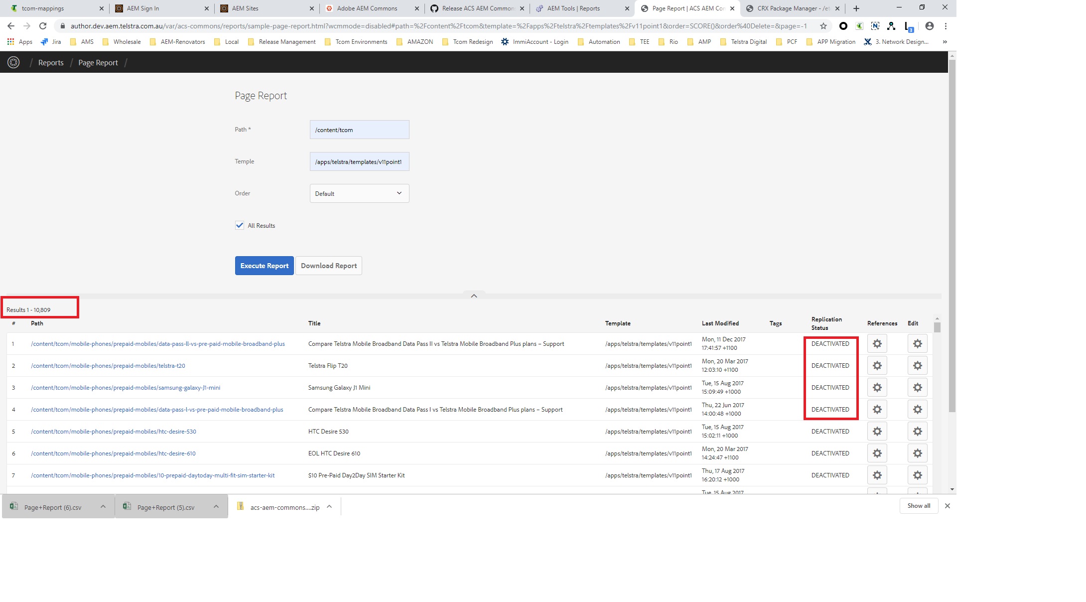 “replication Status” is always “Not_Activated” while downloading from ACS common Report builder ...
