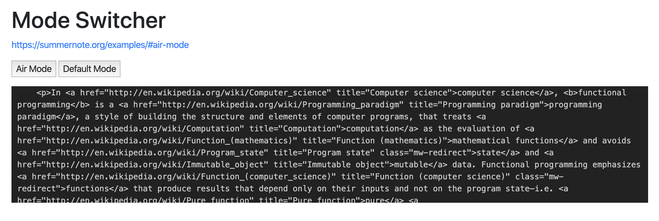 Cannot back to edit mode in code view on Airmode · Issue #3570 · summernote/summernote · GitHub