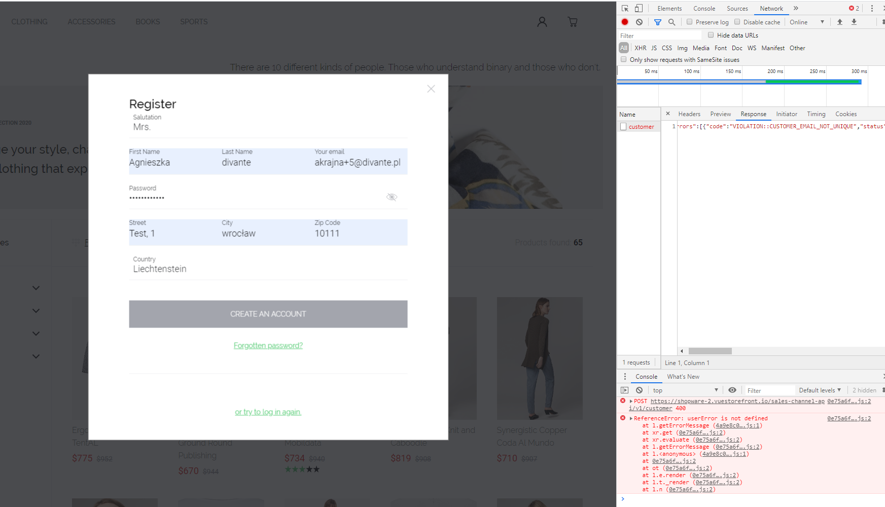 [BUG]Register many users with the same email address · Issue #508 · vuestorefront/shopware-pwa ...