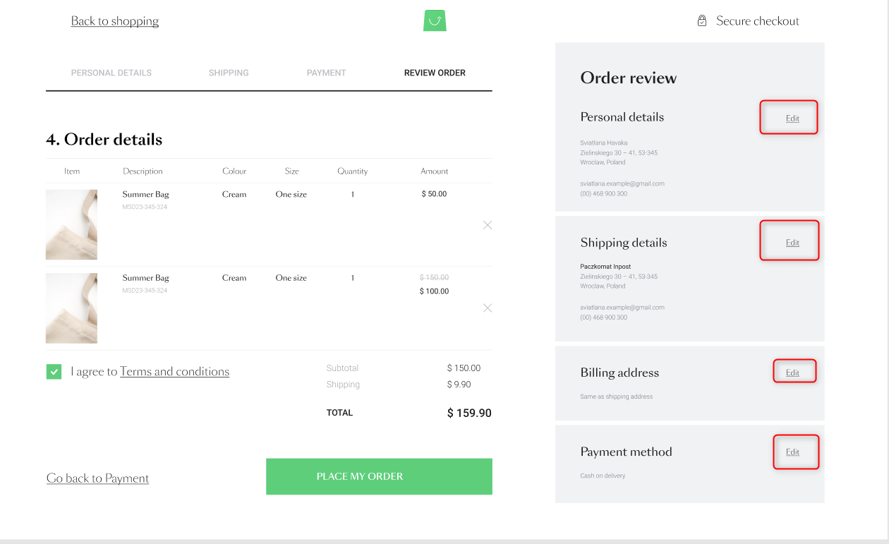 [BUG]Order summary - two links to edit one section · Issue #616 · vuestorefront/shopware-pwa ...