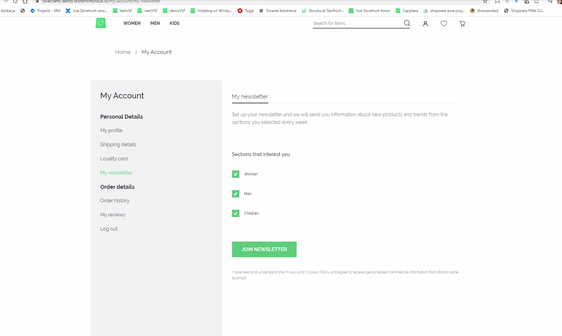 [Bug] [Next] My account- checkboxes in 'My newsletter' section does not work correctly · Issue ...