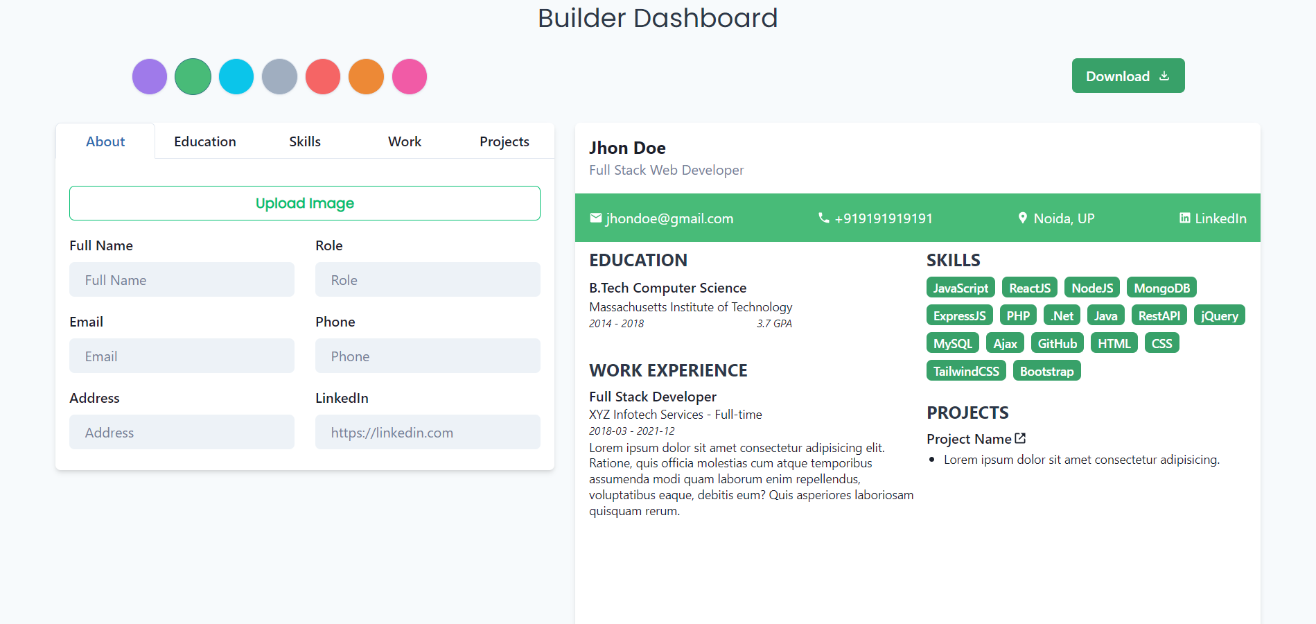 GitHub - Falcon-09/Resume-Builder: Create your resume in minutes with ...