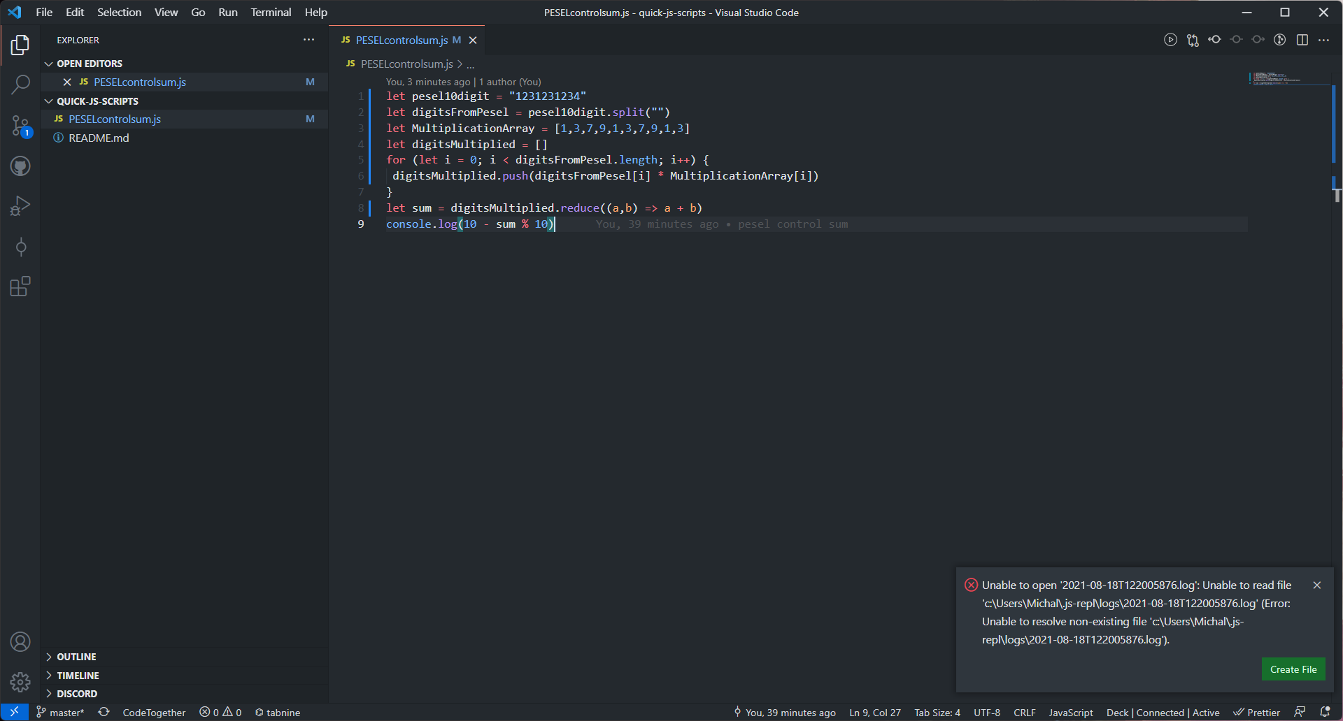 Extension Not Working At All Critical Error · Issue 31 · Axilleasivvscode Javascript Repl