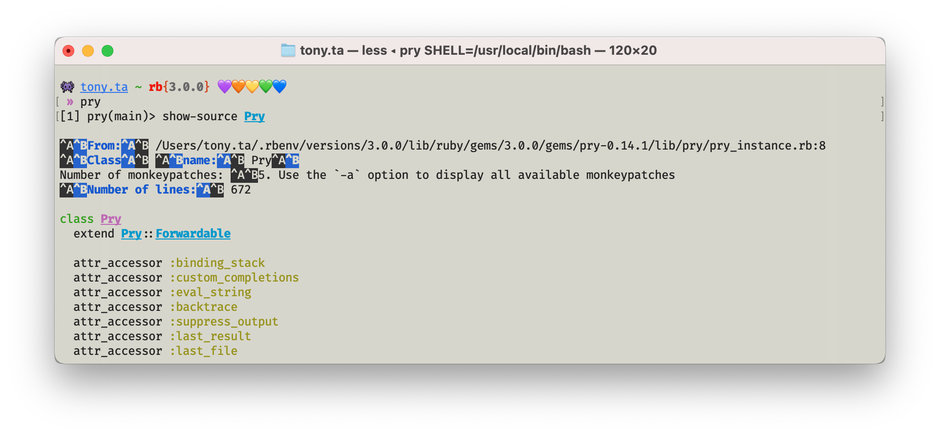 Non-Visible Characters Printed with Pager · Issue #2185 · pry/pry · GitHub