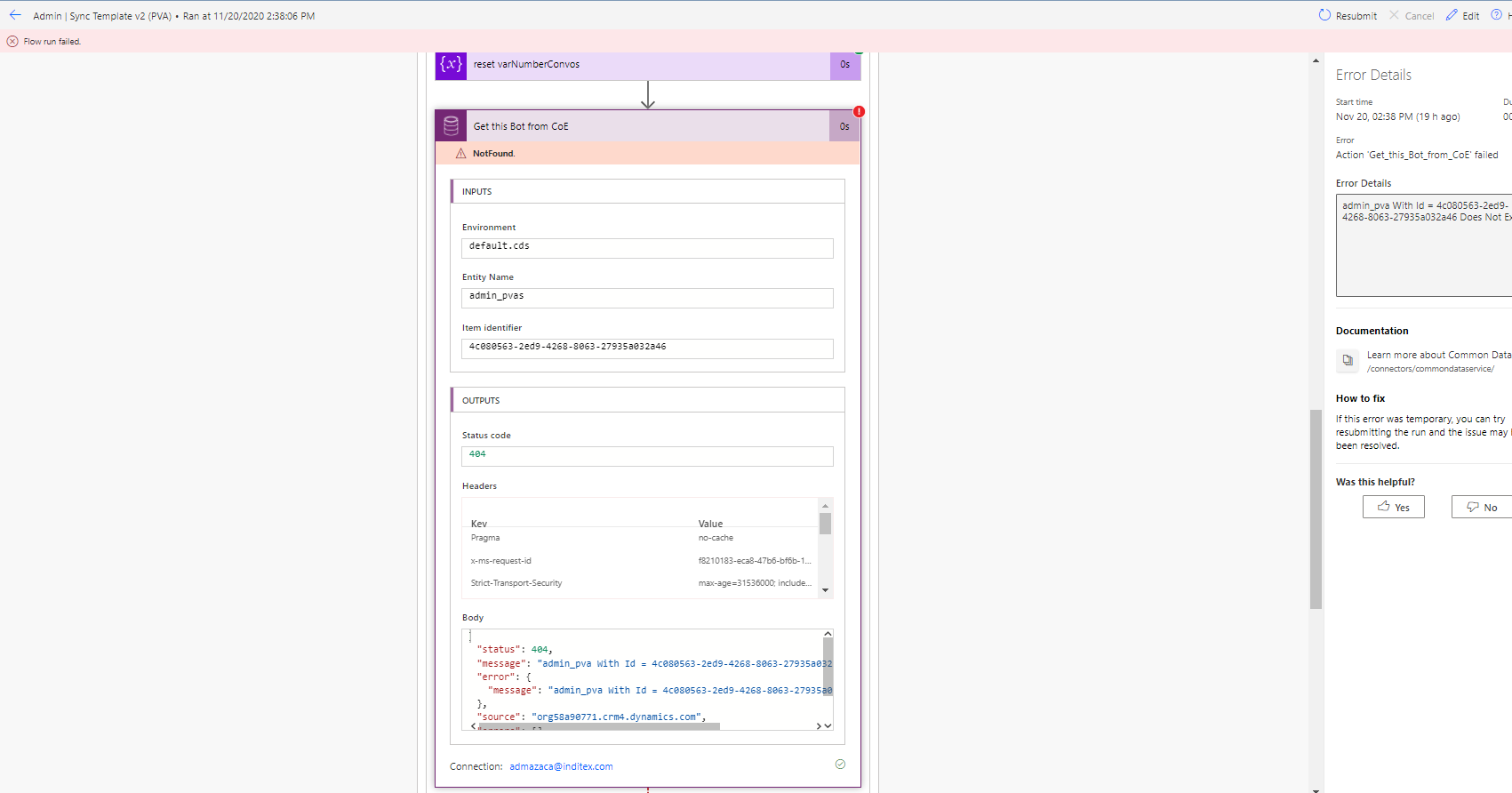 Bug Core 1715 Admin Sync Template V2 Pva Action Getthisbotfromcoe Failed