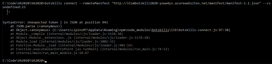 Unable To Connect Skill To Va With Botskills Connect Command · Issue 3153 · Microsoft