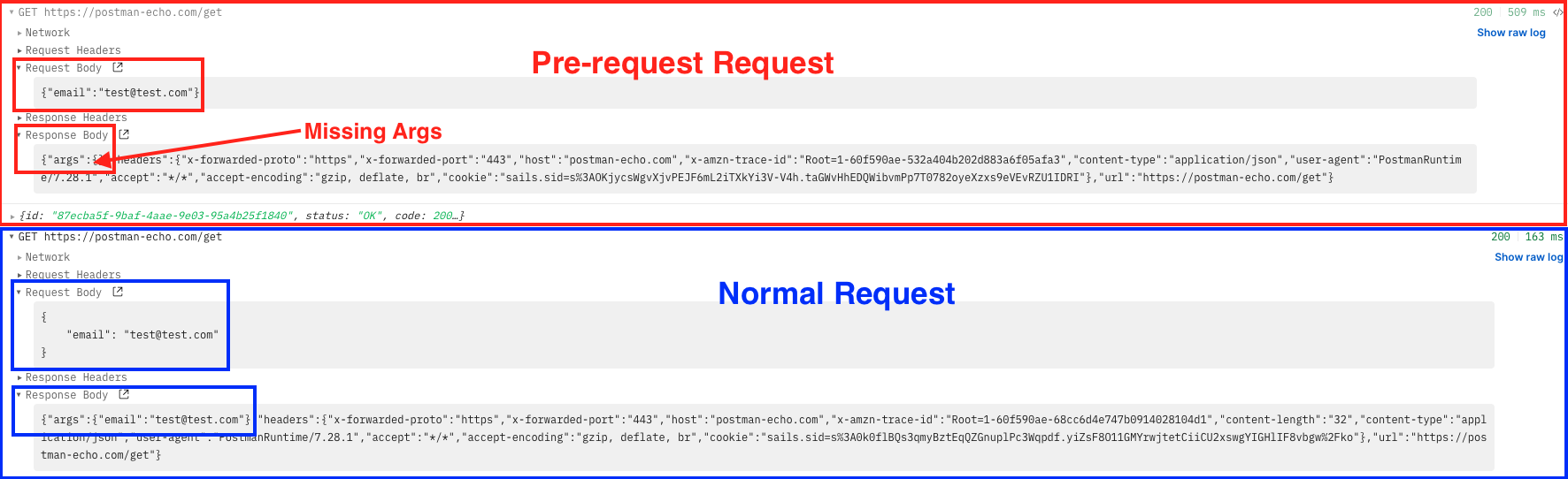 Pre-request GET with JSON body results in “error”:“No query parameter ...