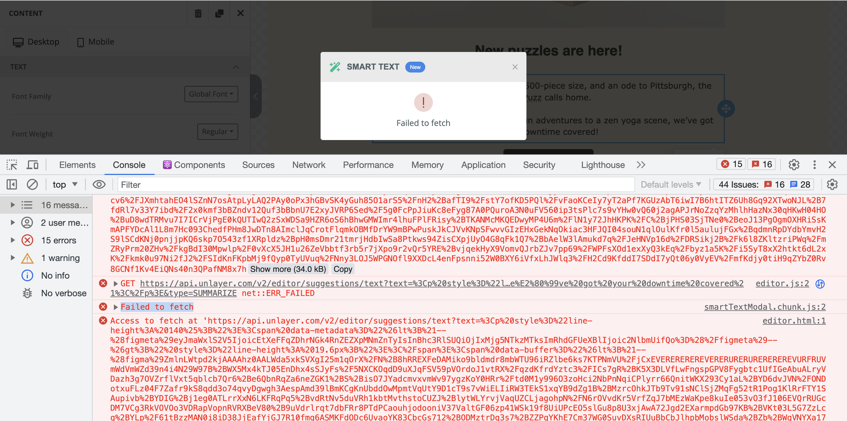 Smart Text Doesn T Work With Error Failed To Fetch In Smarttextmodal · Issue 360 · Unlayer