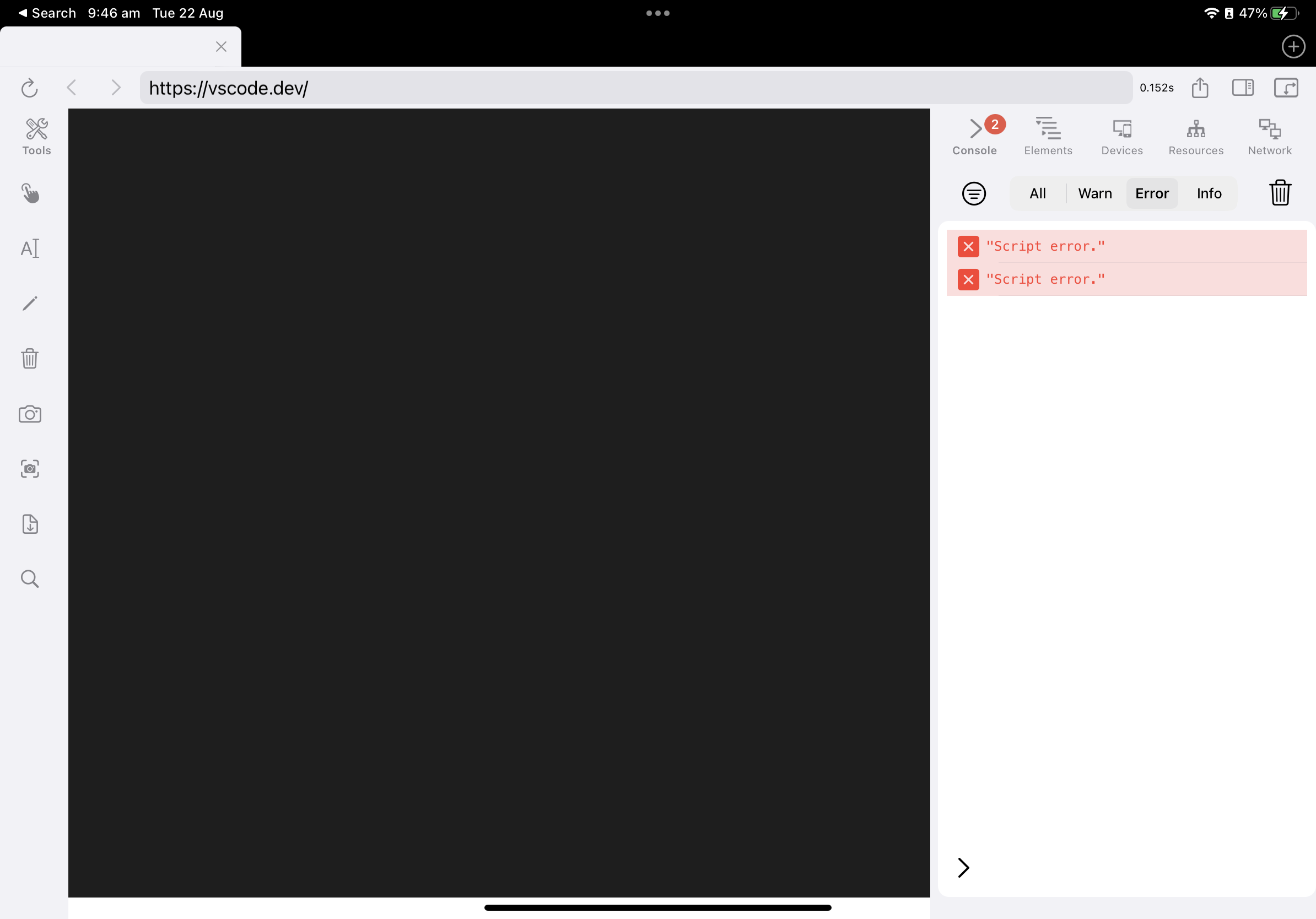 vscode.dev loading as blank page on iPad · Issue #190930 · microsoft/vscode · GitHub