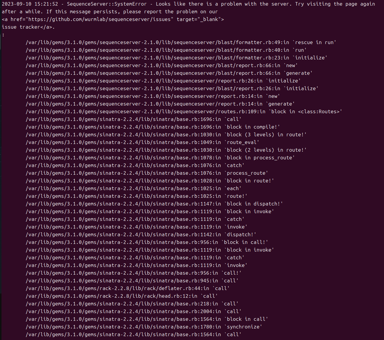 The local sequenceserver can't work with version 2.1.0. · Issue #680 · wurmlab/sequenceserver ...