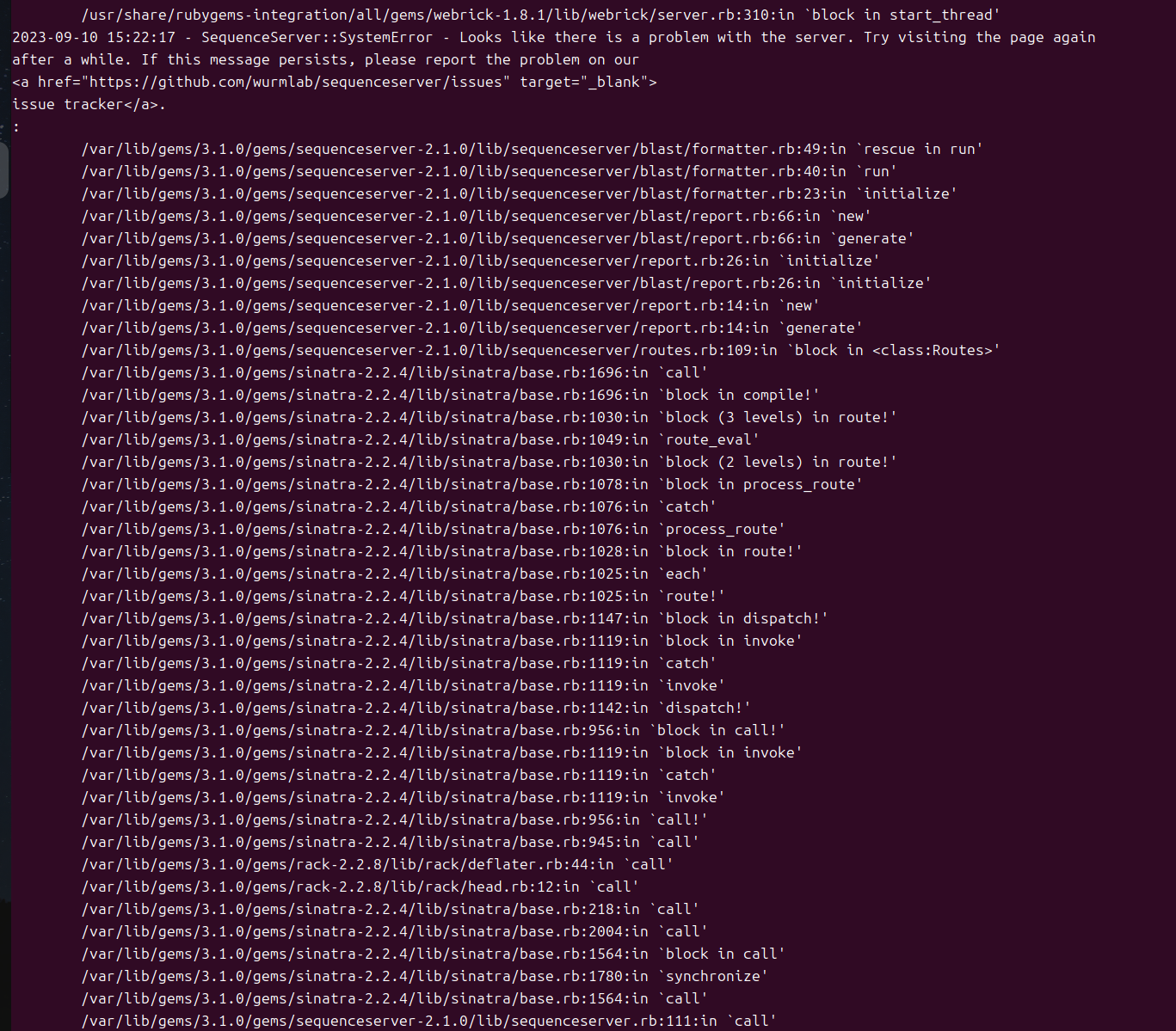 The local sequenceserver can't work with version 2.1.0. · Issue #680 · wurmlab/sequenceserver ...