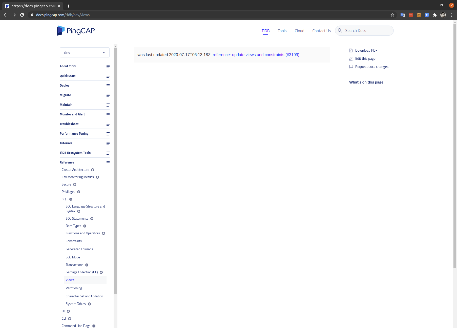 sql views manual page does not render · Issue #4475 · pingcap/docs · GitHub