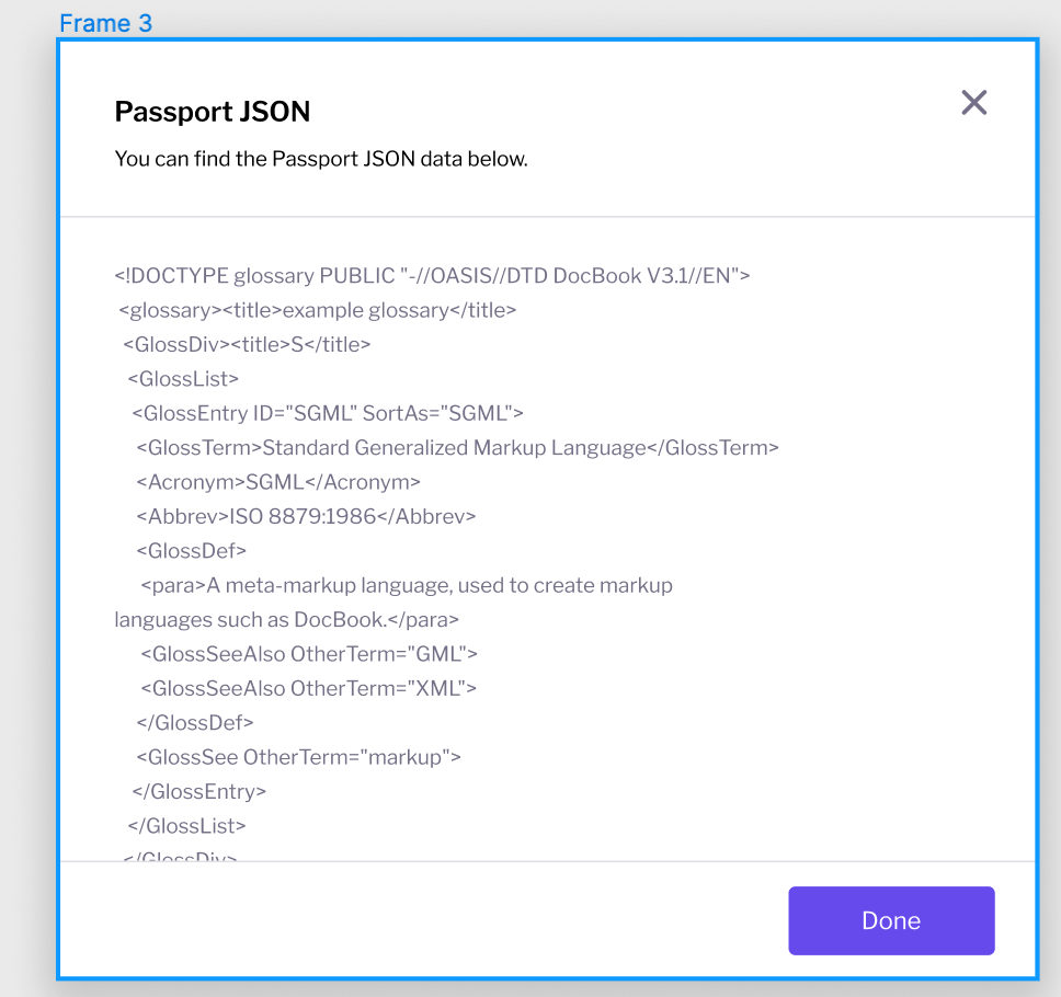 🎨 [UI] As a user, I want the JSON block associated with my passport to be hidden, so that I can ...