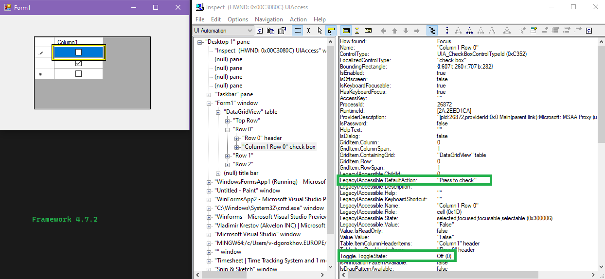 An instance of DataGridViewCheckBoxCell class has an incorrect value of ...