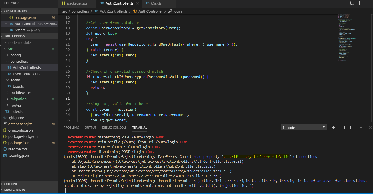 TypeError: Cannot read property 'checkIfUnencryptedPasswordIsValid' of ... TypeError: Cannot read property 'checkIfUnencryptedPasswordIsValid' of ...