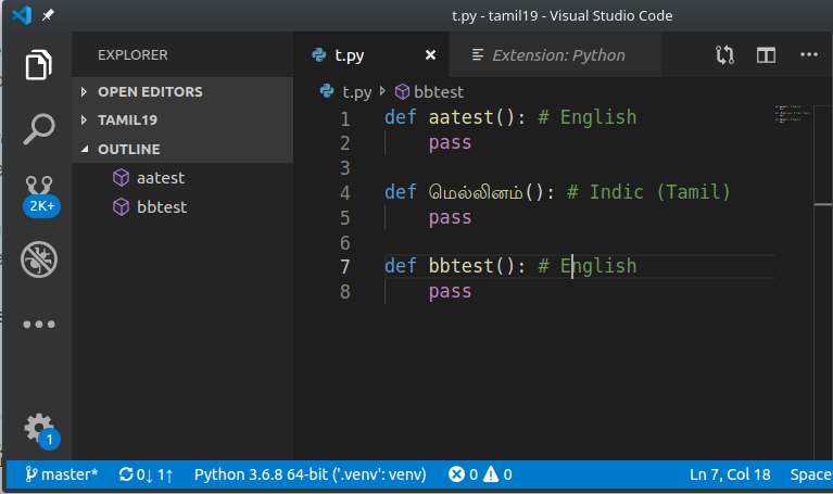 Function names with unicode (indic characters) are not displayed in Outline window · Issue #6454 ...