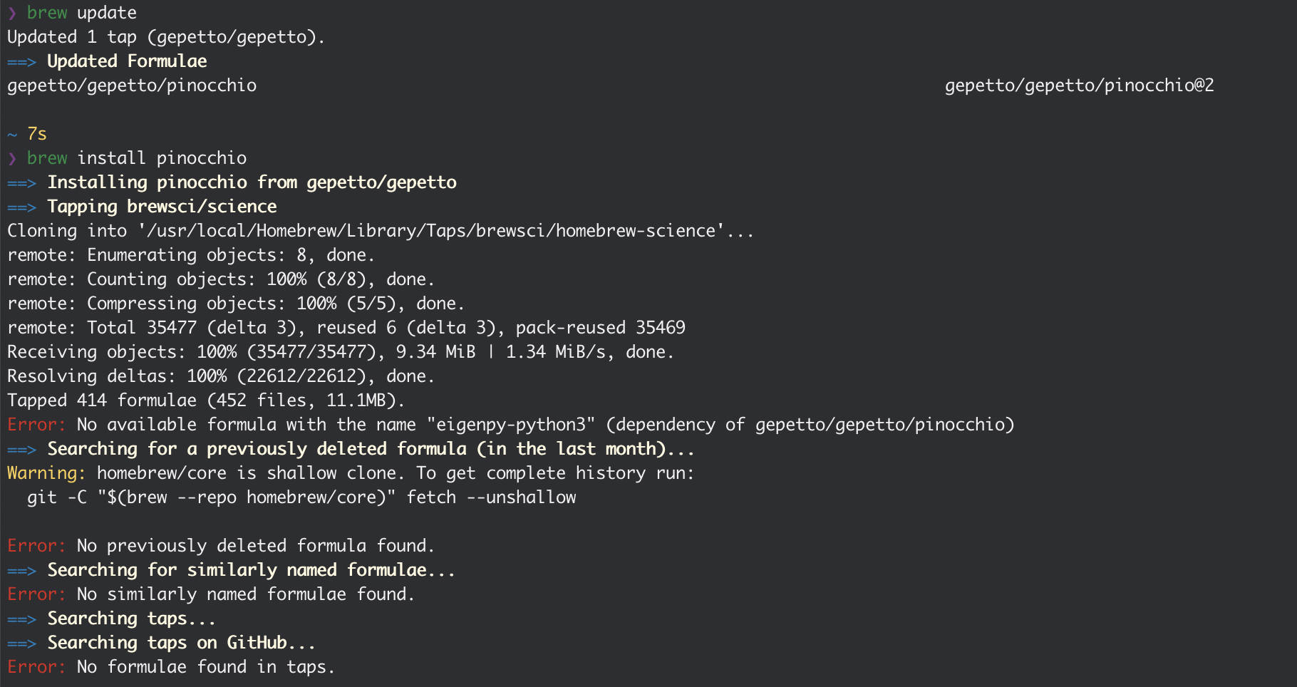 No available formula with the name "eigenpy-python3" · Issue #1082 · stack-of-tasks/pinocchio ...