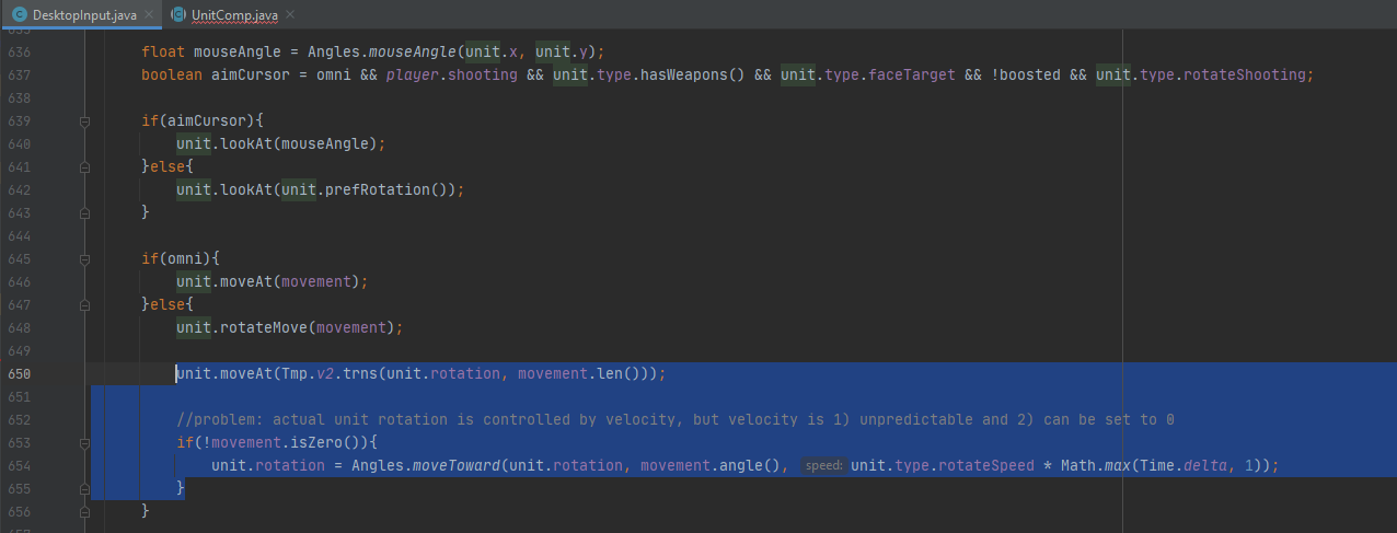 Duplicated rotateMove in DesktopInput.updateMovement(Unit) · Issue #5736 · Anuken/Mindustry · GitHub