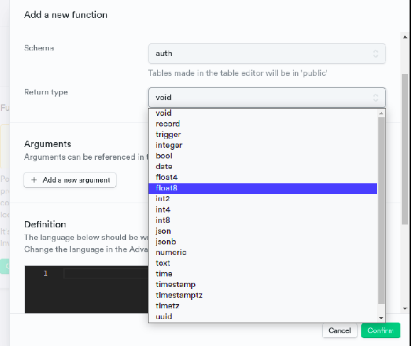 Bug: Dropdown menu in "Add a new function" is unreadable · Issue #7620 · supabase/supabase · GitHub