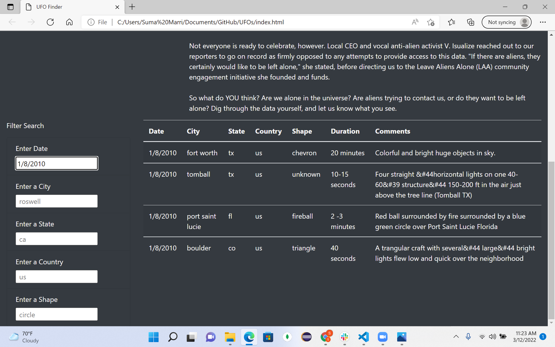 GitHub - Suma-Marri/UFOs
