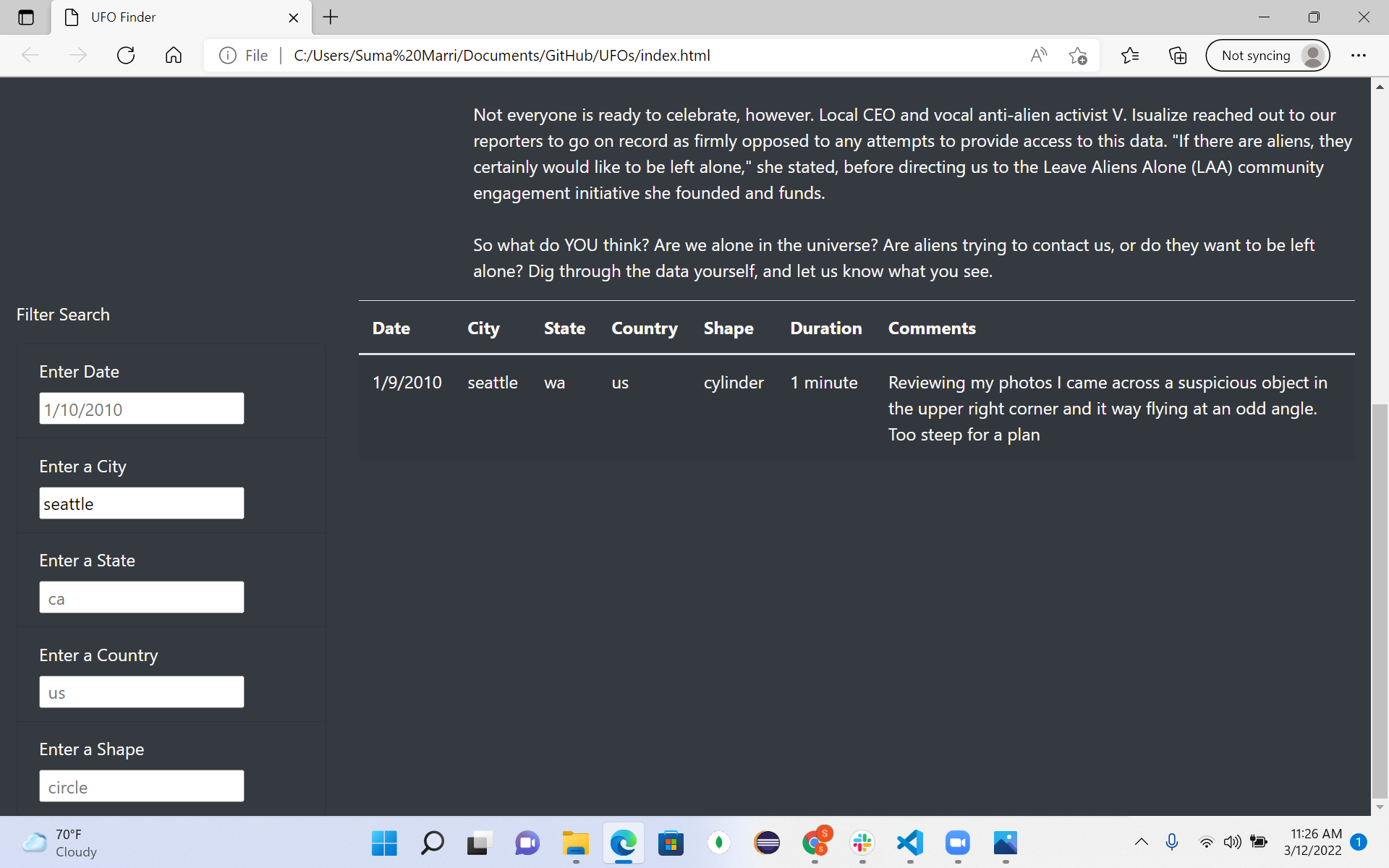 GitHub - Suma-Marri/UFOs