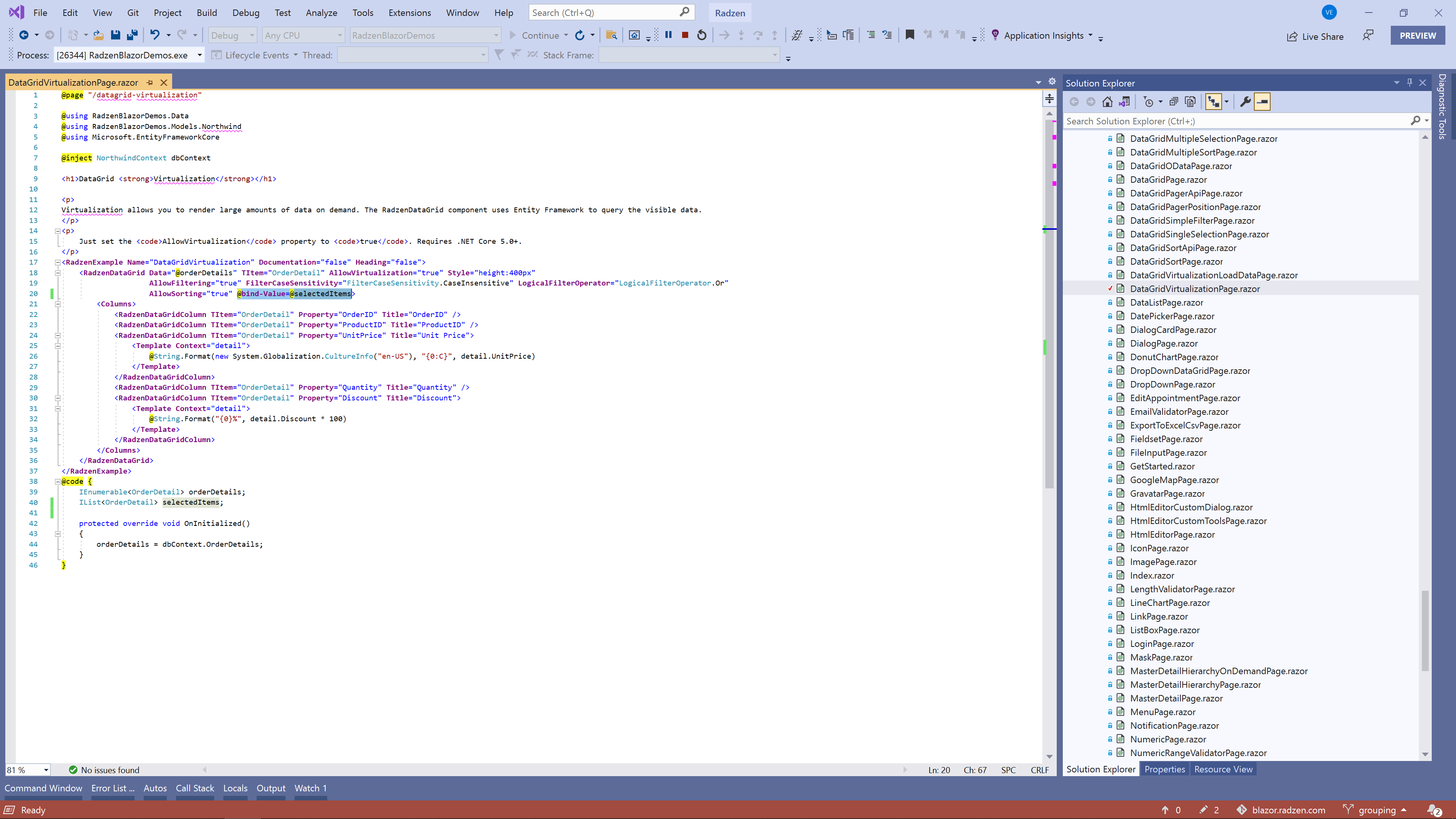In The Datagrid The Selected Row Is Not Highlighted With Color When Allowvirtualization True