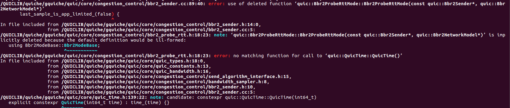 安装quic库过程中出现error: no matching function for call to ‘quic::QuicTime::QuicTime()’等错误 · Issue #3 ...