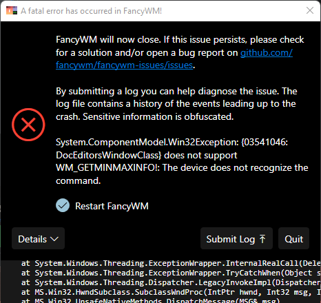 OnlyOffice causes fancywm to error · Issue #25 · FancyWM/fancywm · GitHub