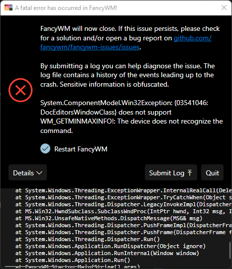 OnlyOffice causes fancywm to error · Issue #25 · FancyWM/fancywm · GitHub